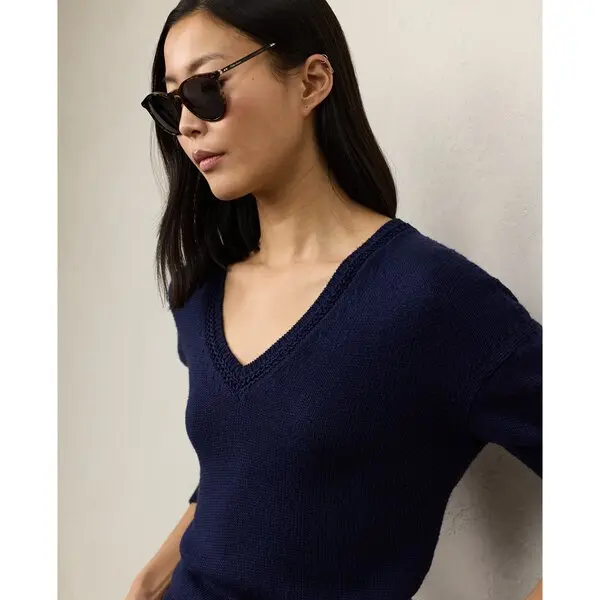 Ralph Lauren Silk Jersey V-neck Sweater - Lux Navy