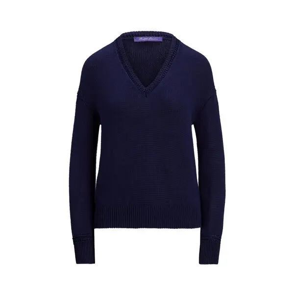 Ralph Lauren Silk Jersey V-neck Sweater - Lux Navy