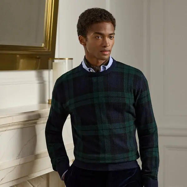 Ralph Lauren Plaid Cashmere Crewneck Sweater