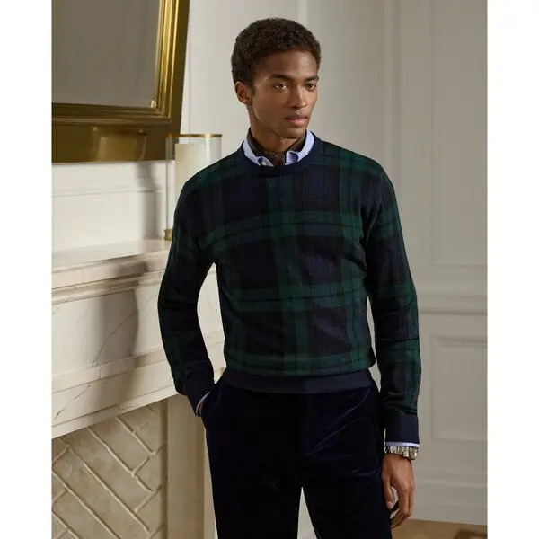 Ralph Lauren Plaid Cashmere Crewneck Sweater