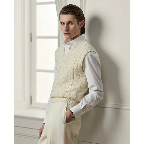 Ralph Lauren Cable Cashmere-silk-linen Sweater Vest