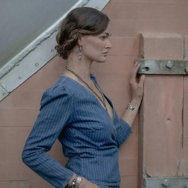 Ralph Lauren Indigo Striped Denim Wrap Top - Medium Indigo