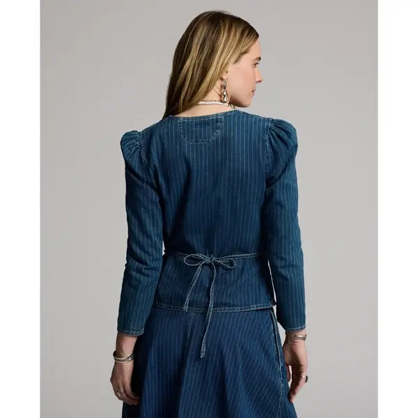 Ralph Lauren Indigo Striped Denim Wrap Top