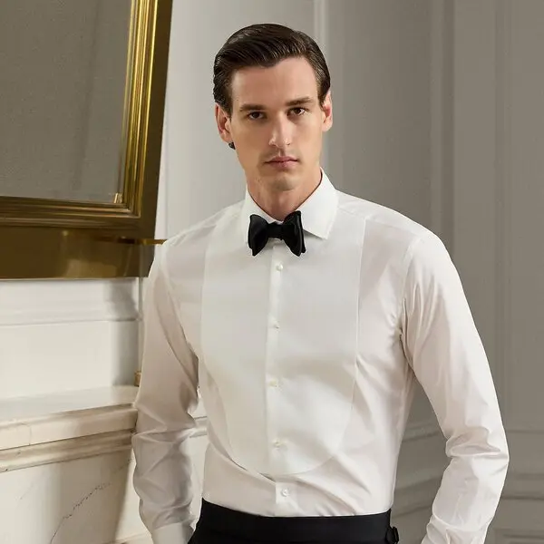 Ralph Lauren Piqué-bib French Cuff Tuxedo Shirt - White