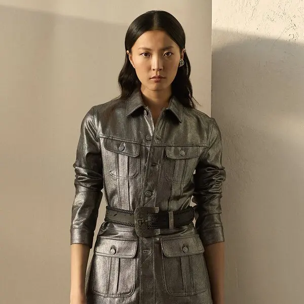 Ralph Lauren Bacall Foiled Denim Field Jacket