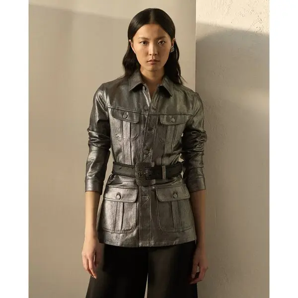 Ralph Lauren Bacall Foiled Denim Field Jacket