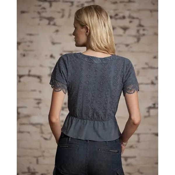 Ralph Lauren Embroidered Cotton-linen Jersey Top