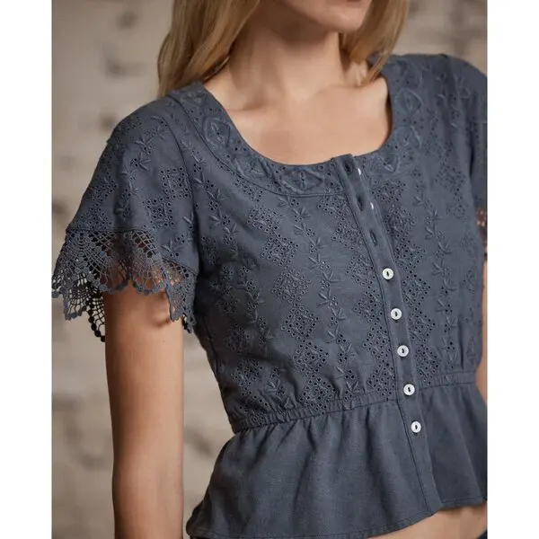 Ralph Lauren Embroidered Cotton-linen Jersey Top