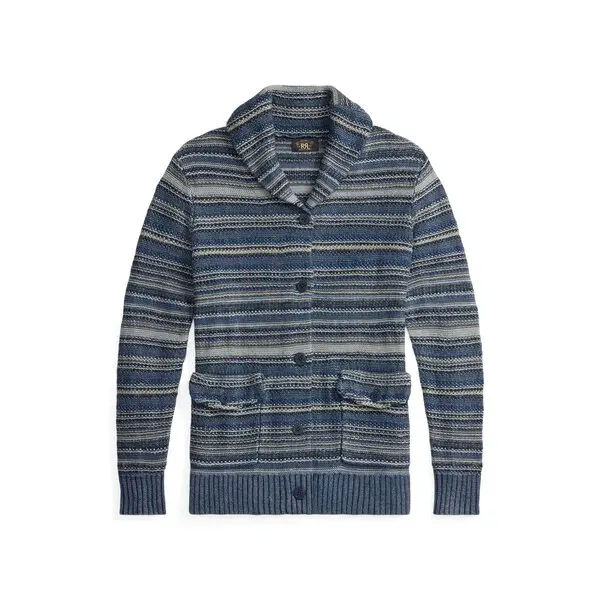 Ralph Lauren Indigo Striped Linen-cotton Cardigan