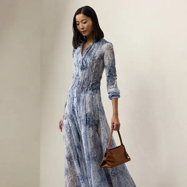 Ralph Lauren Hannes Print Linen-blend Gauze Day Dress - Blue Multi