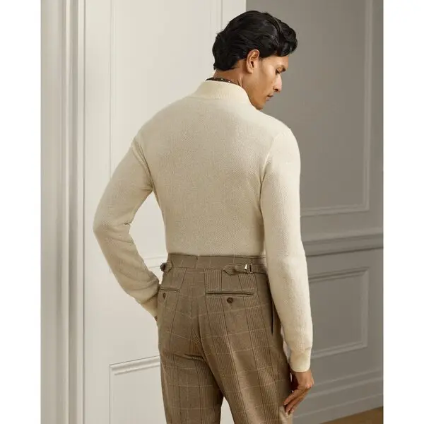 Ralph Lauren Birdseye Cashmere Quarter-zip Sweater - Cream Multi