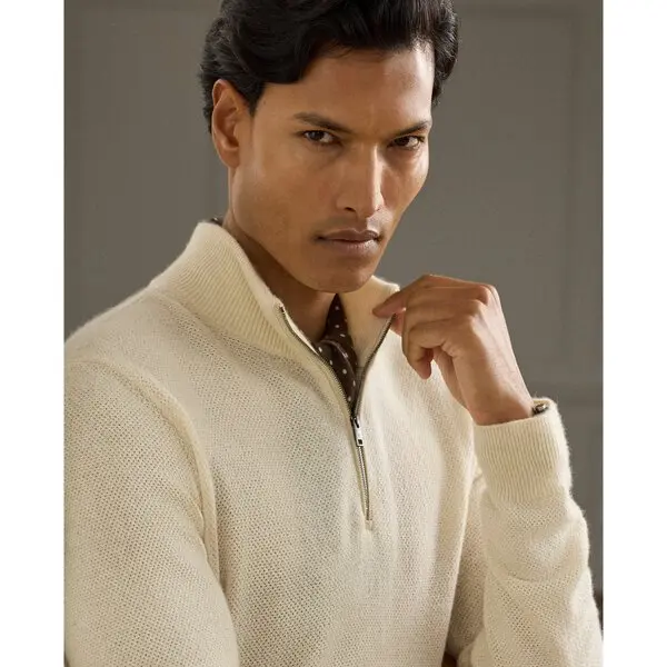 Ralph Lauren Birdseye Cashmere Quarter-zip Sweater - Cream Multi