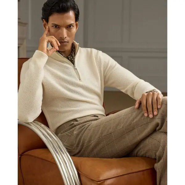 Ralph Lauren Birdseye Cashmere Quarter-zip Sweater - Cream Multi