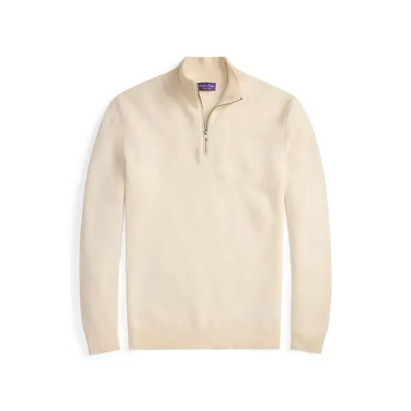 Ralph Lauren Birdseye Cashmere Quarter-zip Sweater - Cream Multi