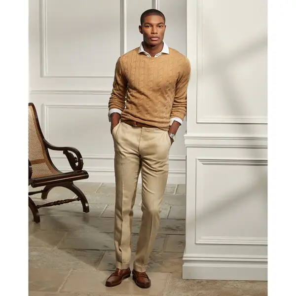 Ralph Lauren Gregory Hand-tailored Linen Trouser - Tan