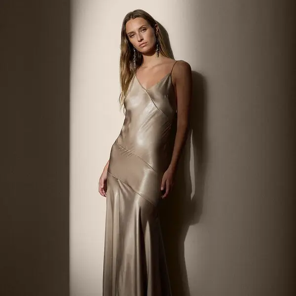 Ralph Lauren Cay Satin Sleeveless Evening Dress