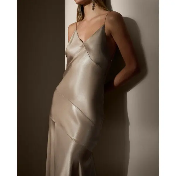 Ralph Lauren Cay Satin Sleeveless Evening Dress