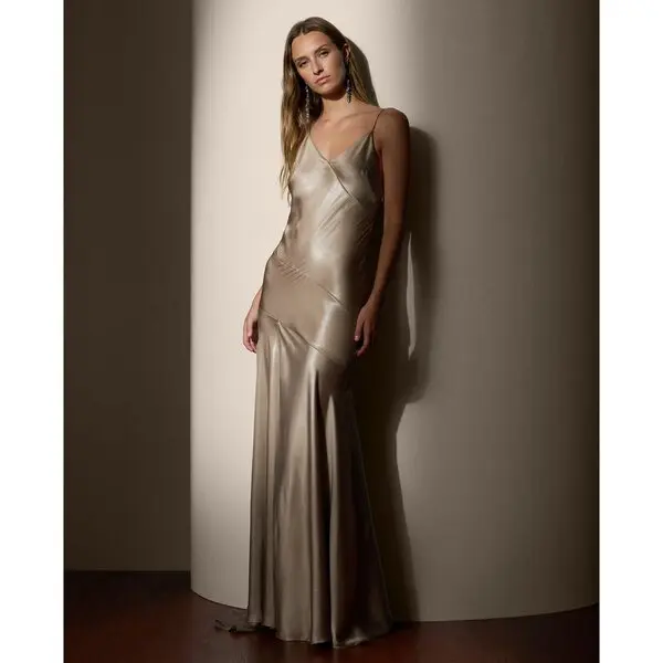 Ralph Lauren Cay Satin Sleeveless Evening Dress