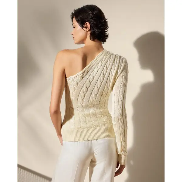 Ralph Lauren Cable-knit Silk One-shoulder Sweater