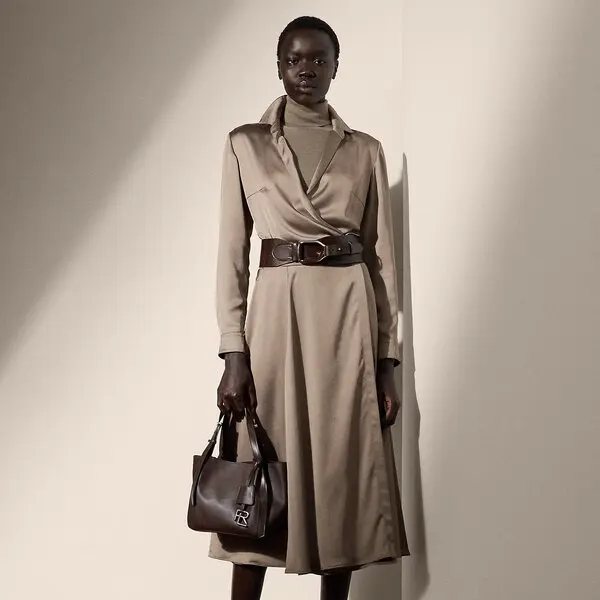 Ralph Lauren Aniyah Washed Charmeuse Day Dress - Truffle