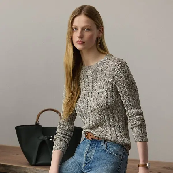 Ralph Lauren Cable-knit Silk Crewneck Sweater - Mist