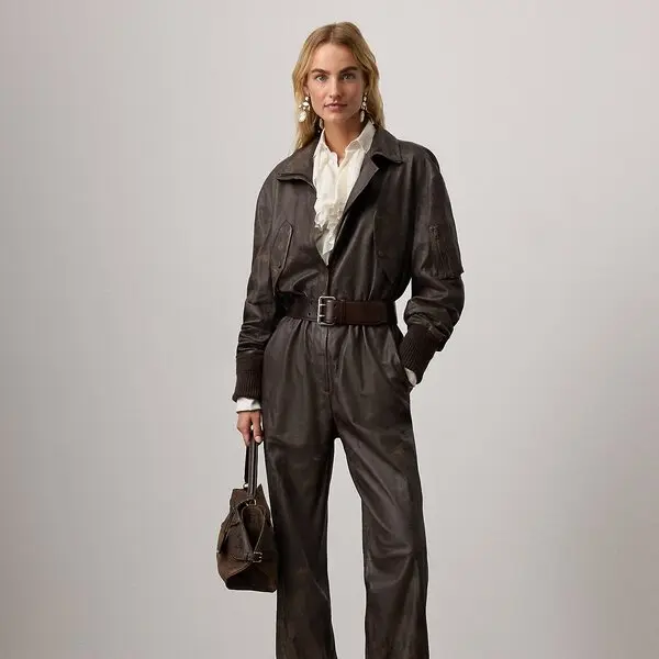 Ralph Lauren Vaughn Distressed Lambskin Jumpsuit - Dark Brown