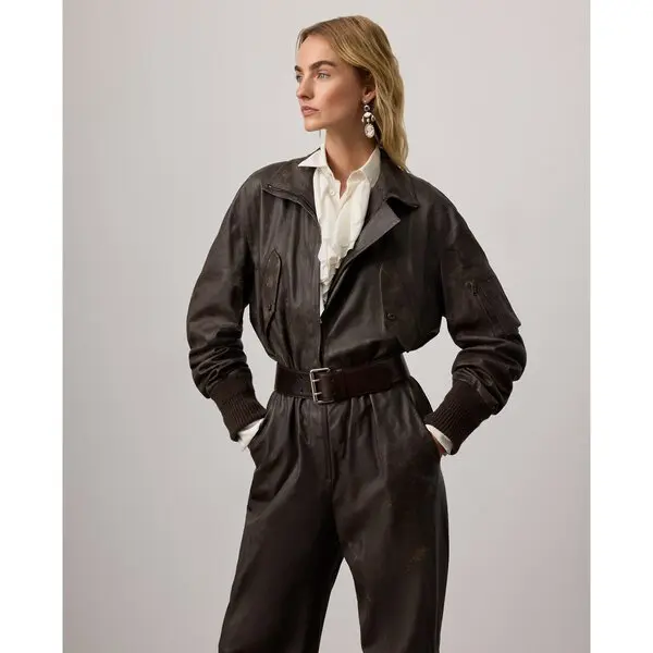 Ralph Lauren Vaughn Distressed Lambskin Jumpsuit