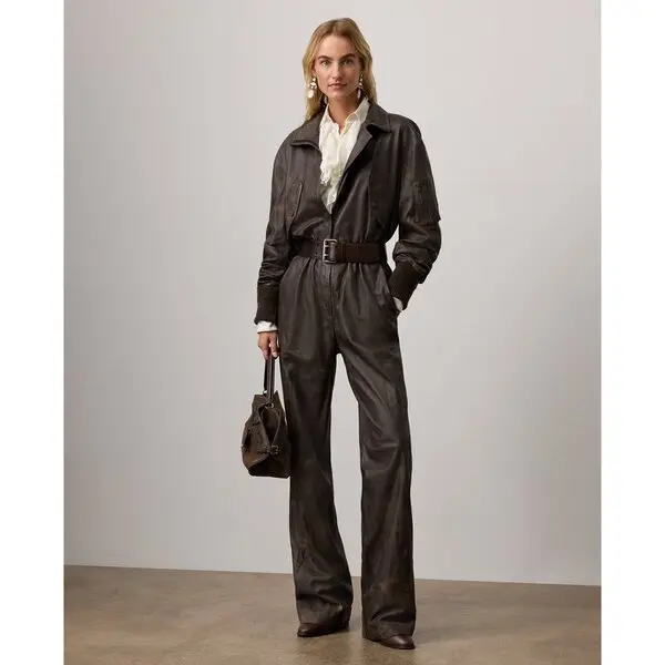 Ralph Lauren Vaughn Distressed Lambskin Jumpsuit