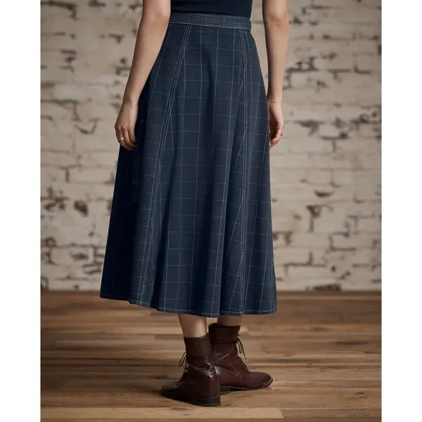 Ralph Lauren Indigo Windowpane Linen Wrap Skirt
