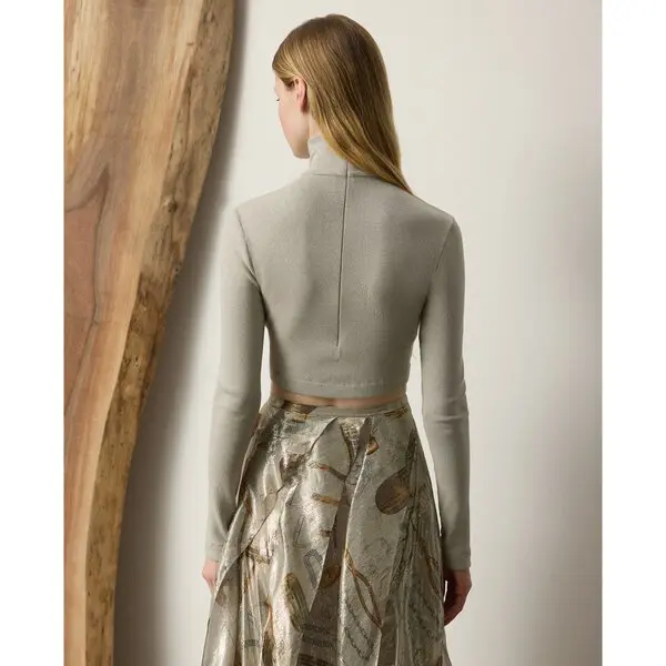 Ralph Lauren Metallic Jersey Mockneck Cropped Top