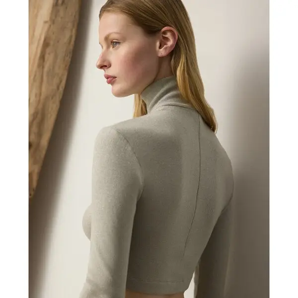 Ralph Lauren Metallic Jersey Mockneck Cropped Top