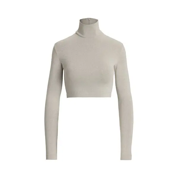 Ralph Lauren Metallic Jersey Mockneck Cropped Top