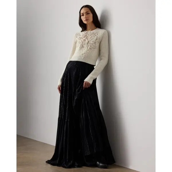 Ralph Lauren Embroidered Cashmere Cropped Sweater