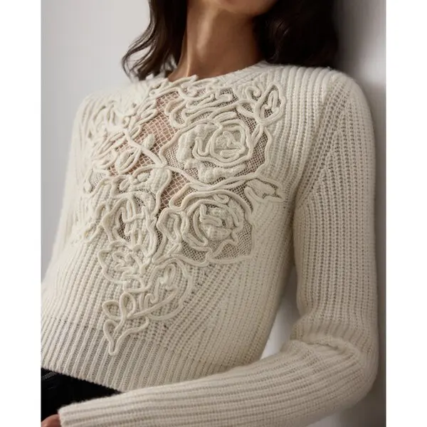 Ralph Lauren Embroidered Cashmere Cropped Sweater