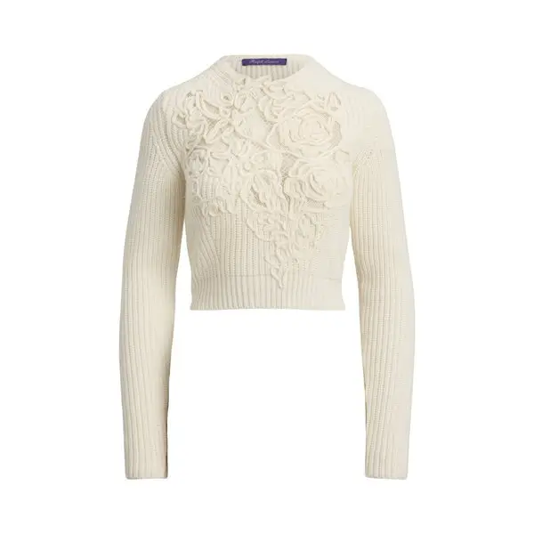 Ralph Lauren Embroidered Cashmere Cropped Sweater