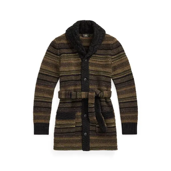 Ralph Lauren Striped Wool-blend Cardigan - Olive Multi
