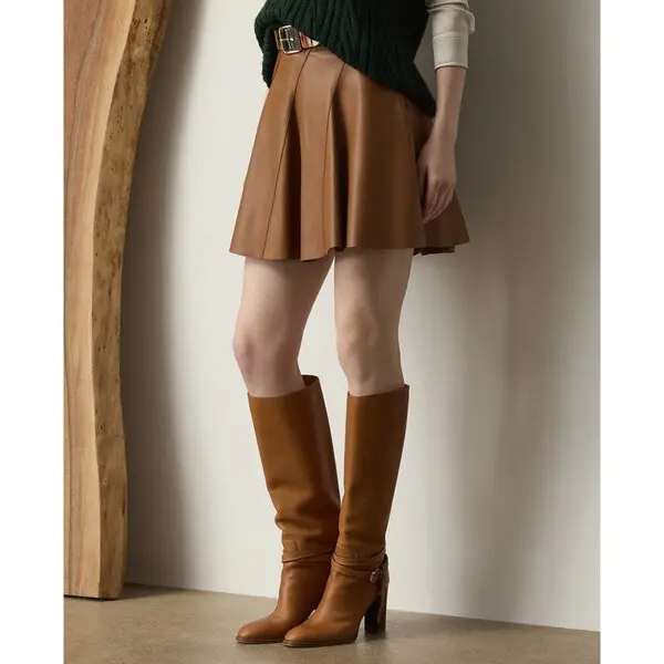 Ralph Lauren Clarisa Lambskin Mini Skirt - Light Toffee