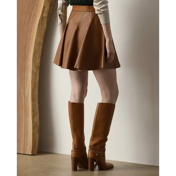 Ralph Lauren Clarisa Lambskin Mini Skirt - Light Toffee