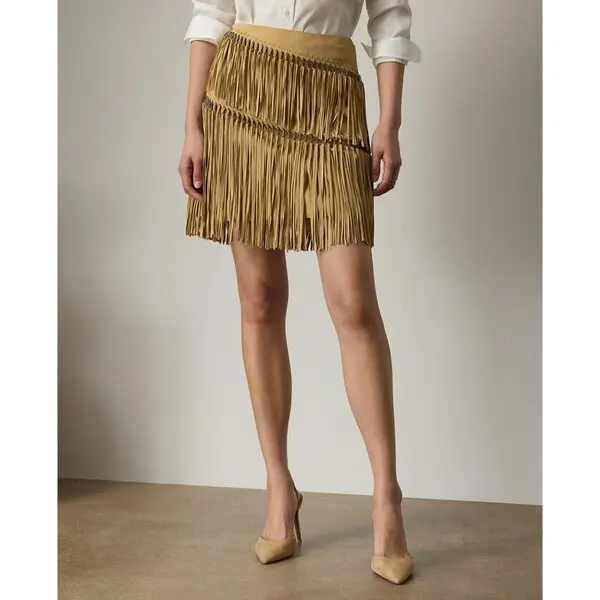 Ralph Lauren Brielle Fringe-trim Lamb-suede Skirt
