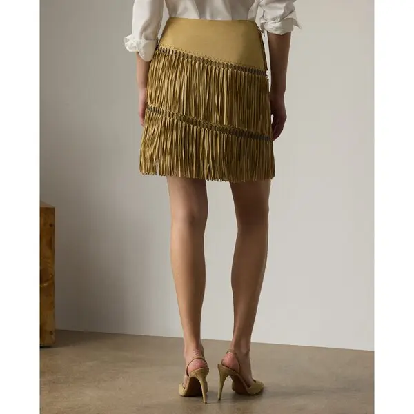 Ralph Lauren Brielle Fringe-trim Lamb-suede Skirt