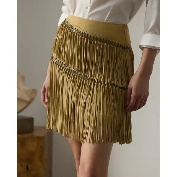 Ralph Lauren Brielle Fringe-trim Lamb-suede Skirt