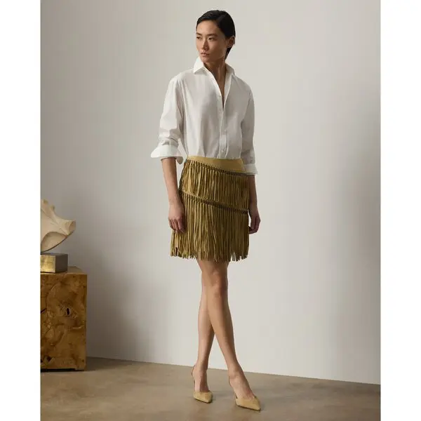 Ralph Lauren Brielle Fringe-trim Lamb-suede Skirt