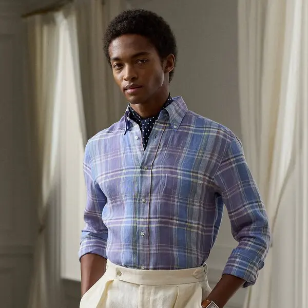 Ralph Lauren Plaid Linen Shirt - Blue/purple Multi