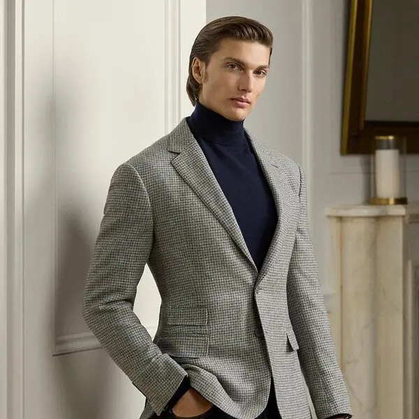 Ralph Lauren Kent Hand-tailored Houndstooth Jacket - Light Grey Multi