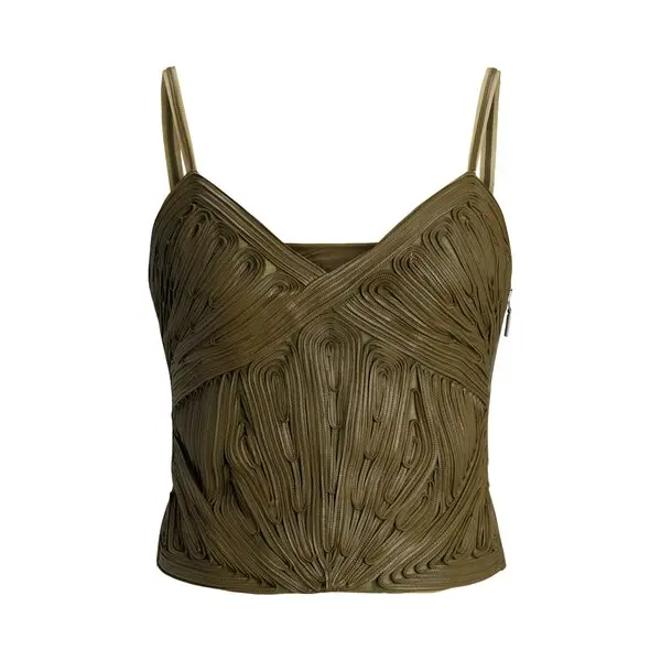 Ralph Lauren Naylor Lambskin & Tulle Sleeveless Top