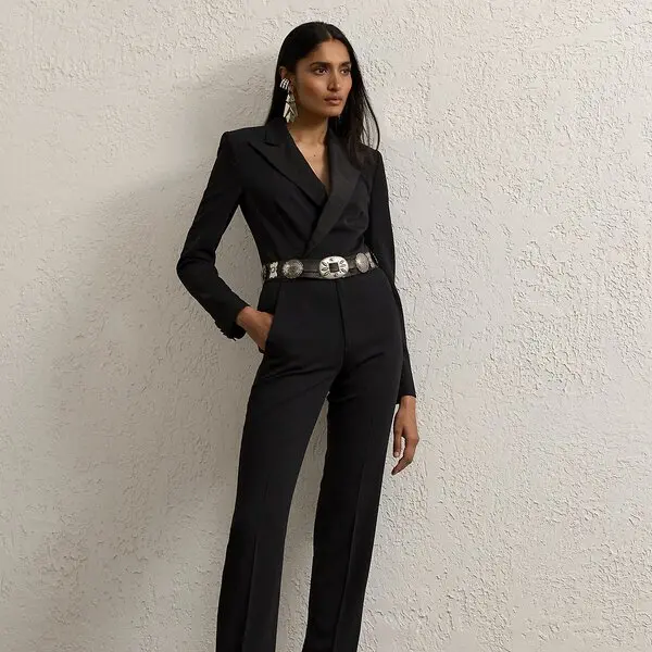 Ralph Lauren Tenney Wool Gabardine Tuxedo Jumpsuit - Black