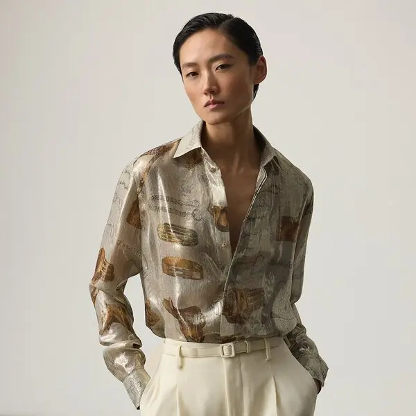 Ralph Lauren Evelina Equestrian-print Lamé Shirt