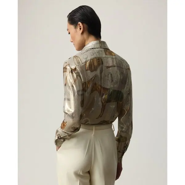 Ralph Lauren Evelina Equestrian-print Lamé Shirt
