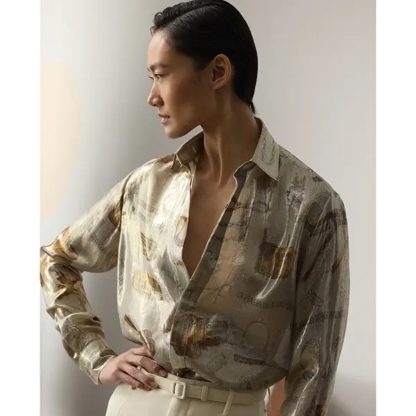 Ralph Lauren Evelina Equestrian-print Lamé Shirt
