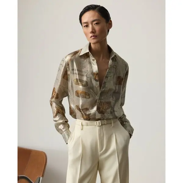 Ralph Lauren Evelina Equestrian-print Lamé Shirt